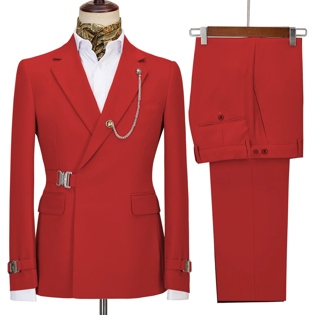 Norberto Chic Red Notched Lapel Prom Suits For Men