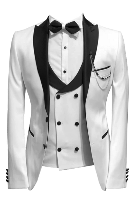 Jim Formal White Peaked Lapel Three Pieces Men Suits For Prom