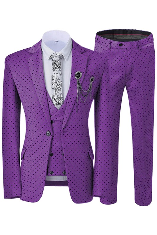 Maximilian New Arrival Purple Notched Lapel Three Pieces Dot Prom Suits ...