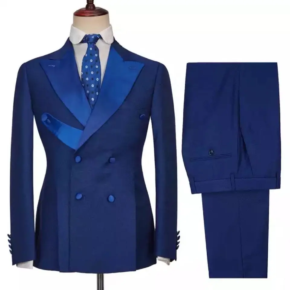 Reuben Glamorous Royal Blue Peaked Lapel Double Breasted Prom Suits