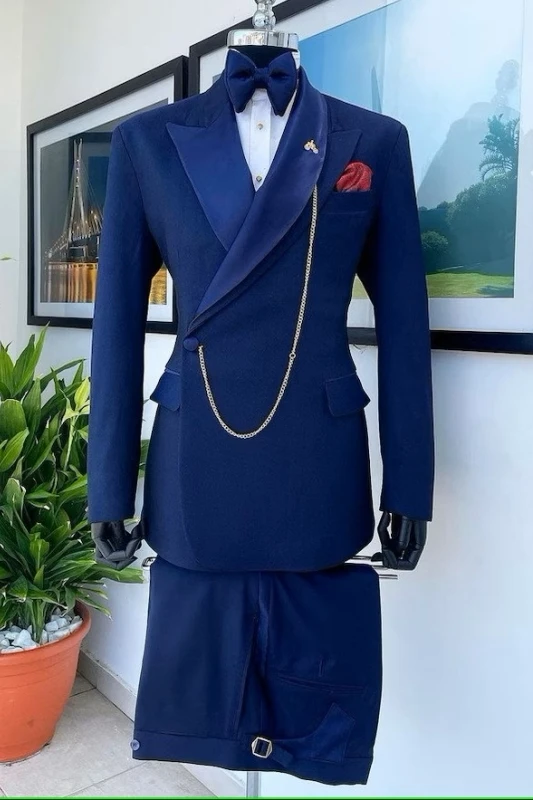 Benedict Dark Blue Peaked Lapel Two Pieces Stylish Prom Suits