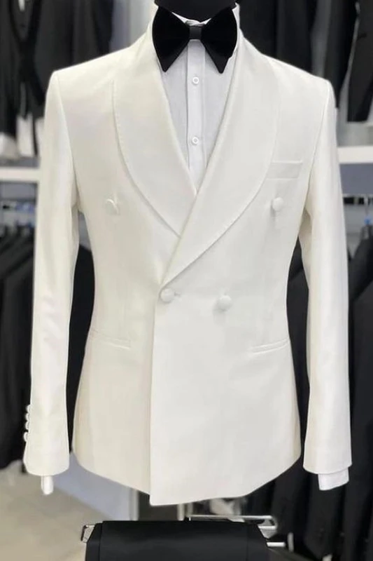 Chad Simple White Shawl Lapel Double Breasted Wedding Suits