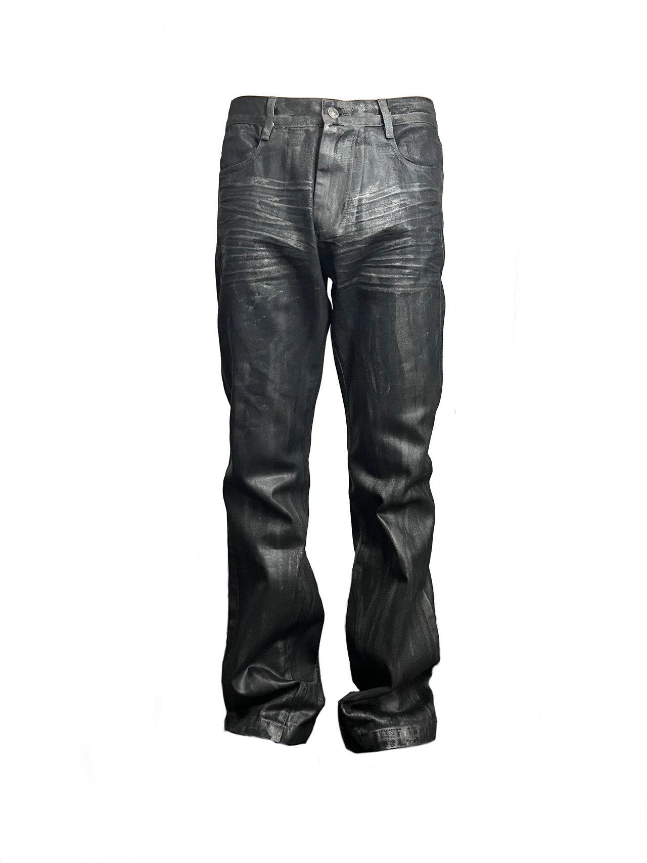 BlACK VINYL SILVER PAINT DENIMS