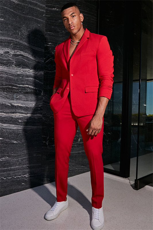 Trendy Red Two Pieces Close Fitting Bespoke Prom Men Suits