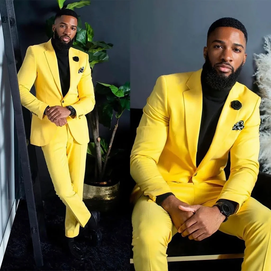 Fashion Bling Yellow Best Fitted Two Pieces Men Suits