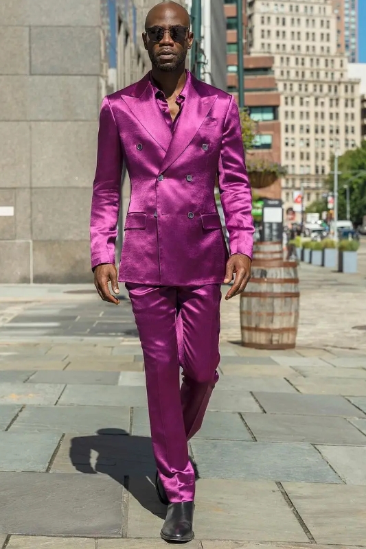 Claude Handsome Purple Peaked Lapel Double Breasted Prom Suits