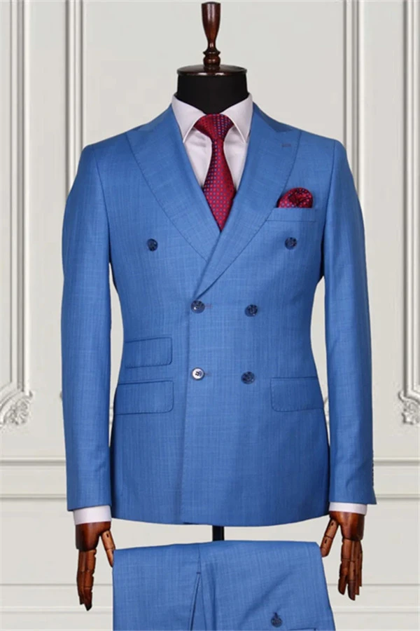 Ocean Blue Best Fitted Double Breasted Peaked Lapel Men Suits