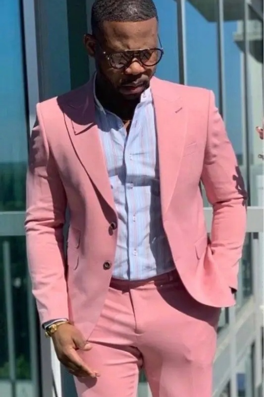 Amber Trendy Candy Pink Peaked Lapel Men Suits