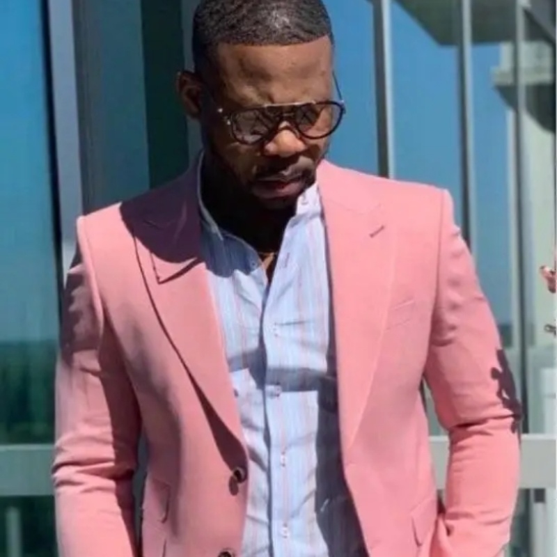 Amber Trendy Candy Pink Peaked Lapel Men Suits