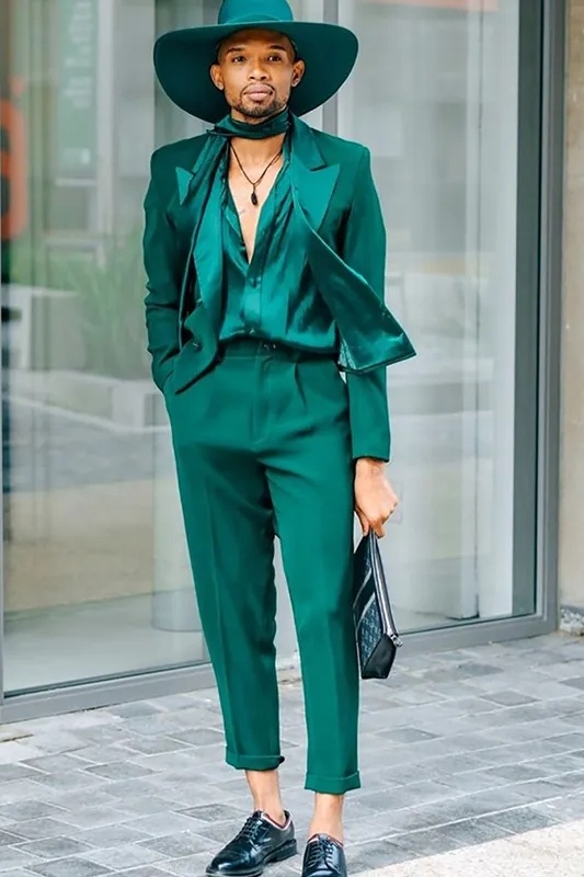 Benjamin Trendy Dark Green Peaked Lapel Prom Suits For Men