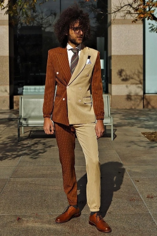 Ferdinand Chic Brown And Beige Peaked Lapel Double Breasted Men Suits For Prom