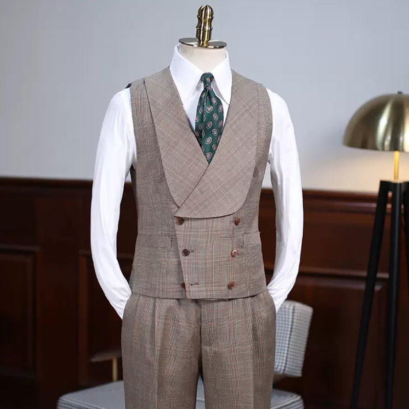 Boyce Fashion Khaki Plaid Notched Lapel Three Pieces Prom Suits