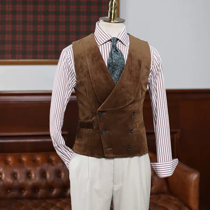 Cecil Modern Brown Notched Lapel Three Pieces Velvet Prom Suits