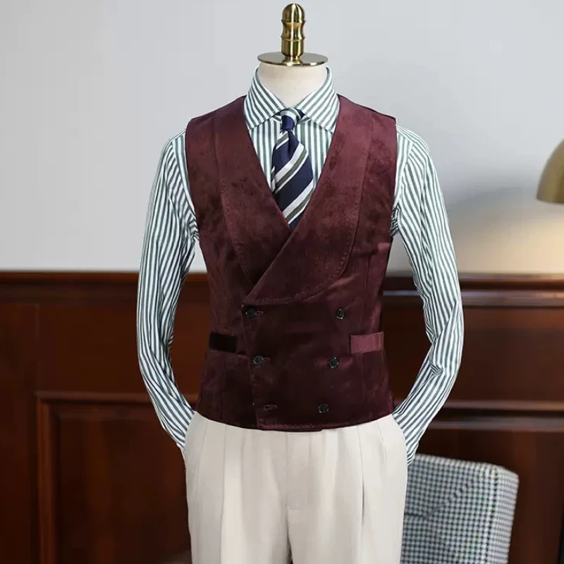 Chad Handsome Burgundy Notched Lapel Three Pieces Velvet Prom Suits