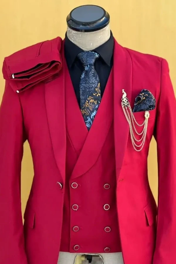 Wyatt Hot Red Three Pieces Shawl Lapel Cool Prom Men Suits