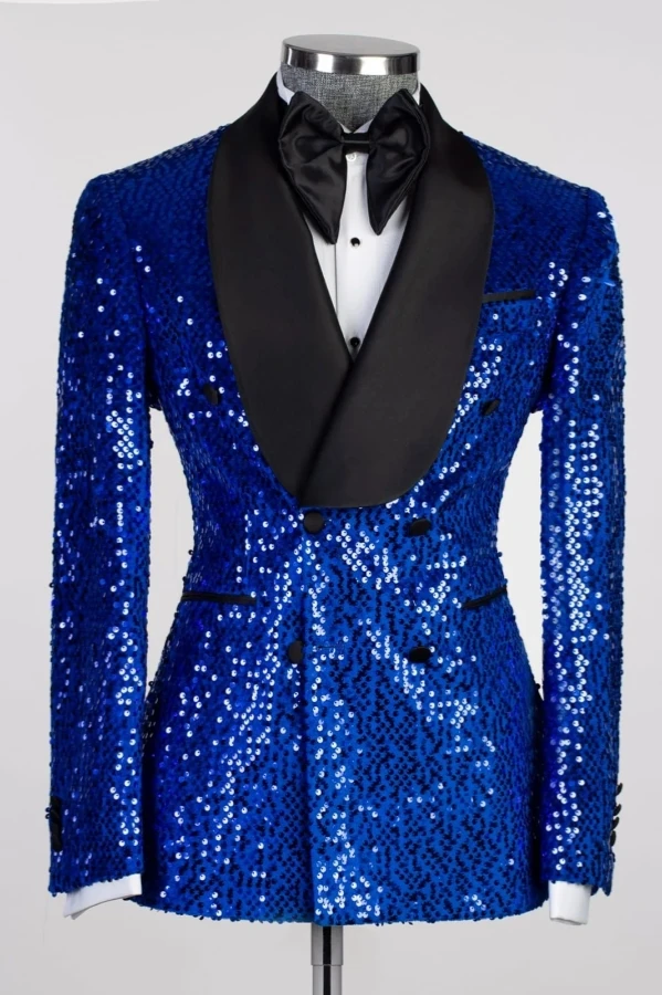 Archibald Bling Royal Blue Sequins Double Breasted Men Suits for Prom