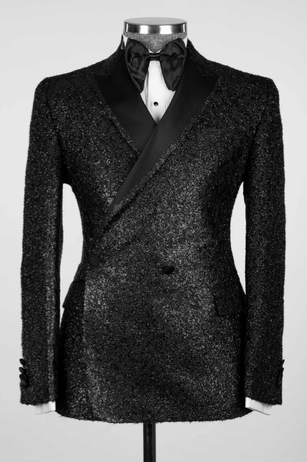 Arthur Trendy Black Bling Peaked Lapel Double Breasted Prom Suits