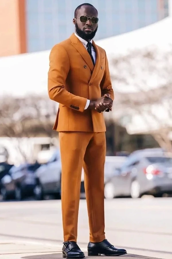 Abel New Arrival Double Breasted Close-fitting Orange Formal Prom Suits