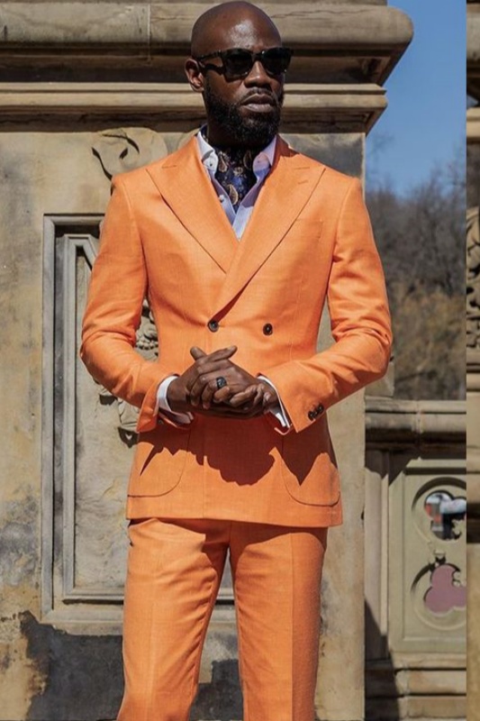 Richard Orange Peaked Lapel Double Breasted Prom Men Suits