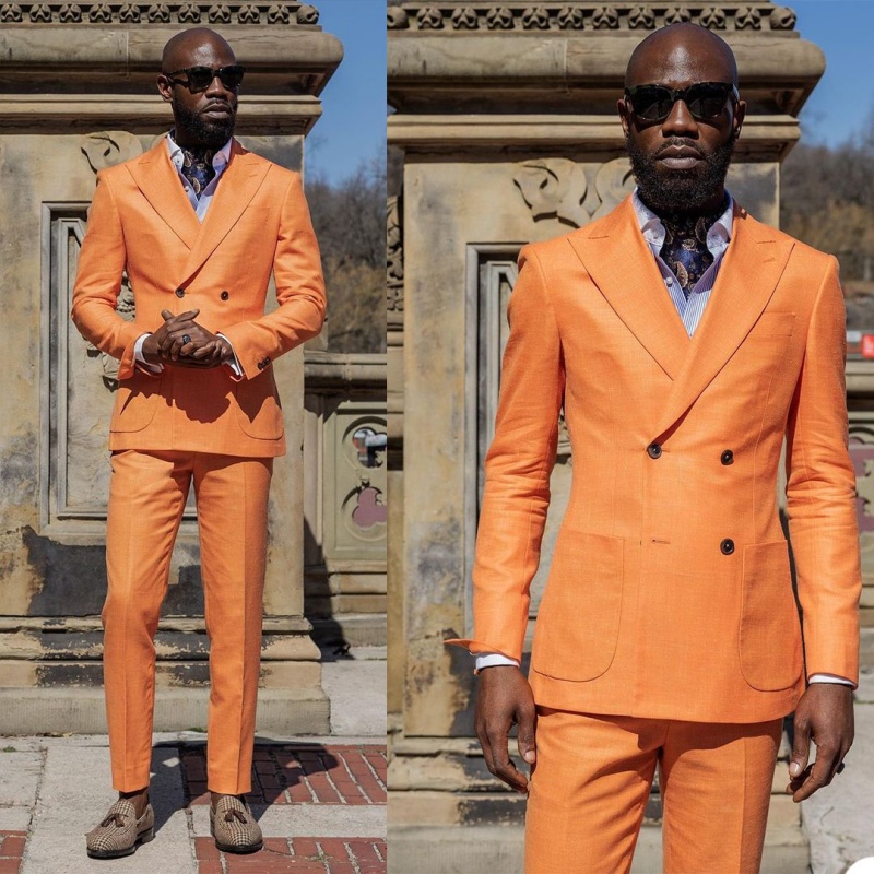Richard Orange Peaked Lapel Double Breasted Prom Men Suits