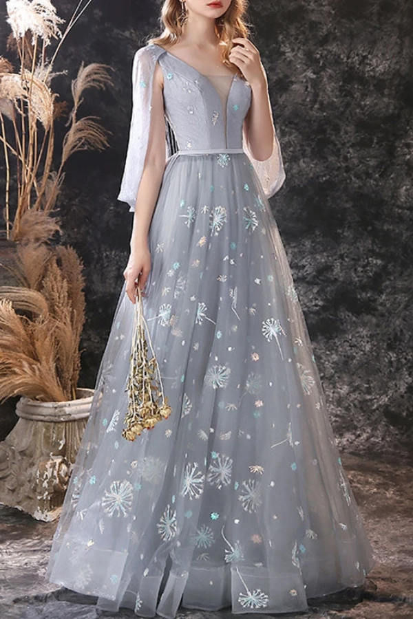 Glamorous Evening Dress A-Line Jewel Neck Lace Floor-Length Lace Formal ...