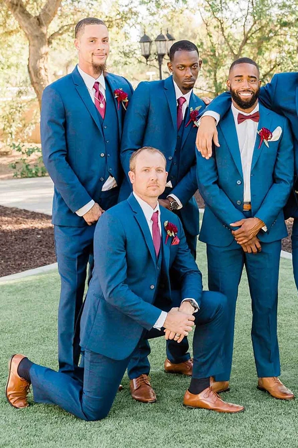 Gilbert Blue 3 Piece Wedding Groomsmen Suit with waistcoat