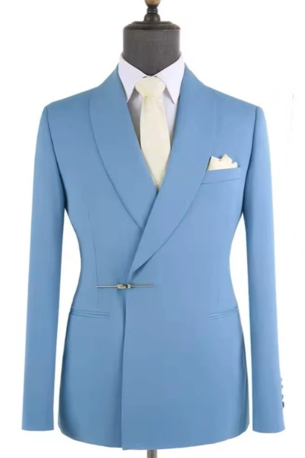 Winston Stylish Metal Buckle Argentinian Blue Men's Suit for Formal