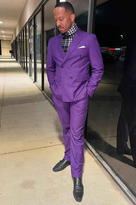 Harper Purple Peaked Lapel Double Breasted Prom Men Suits